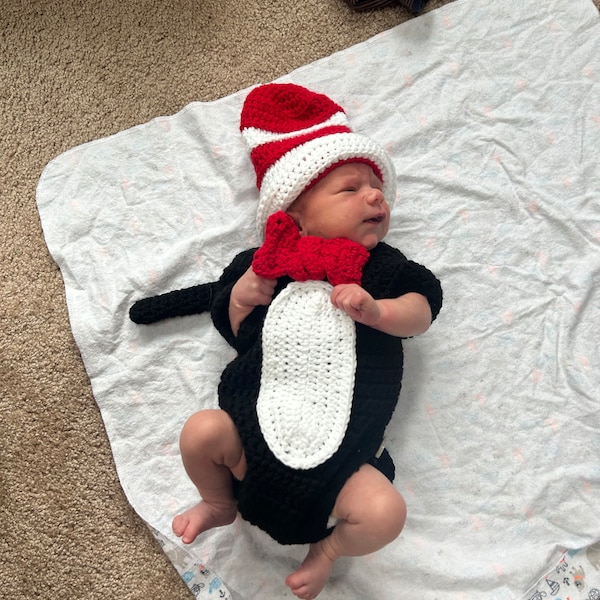 Dr. Seuss Inspired Cat in the Hat Baby Crochet Outfits. Tall Hat ...
