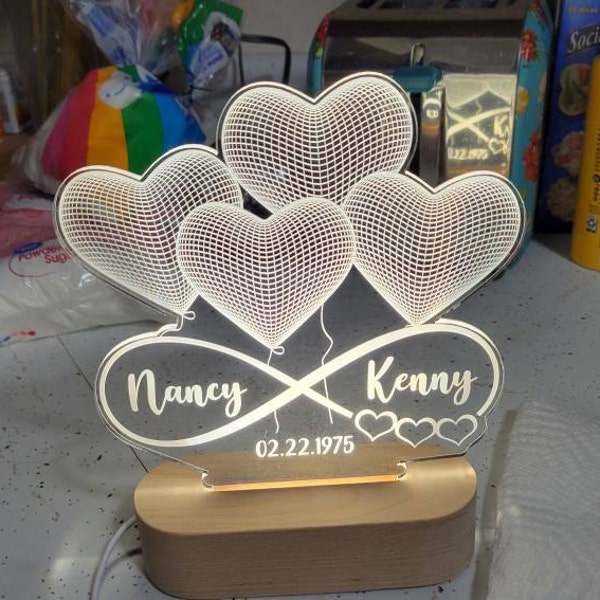 Personalized 3D Illusion LED Lamp | Infinity Heart Valentines Gift ...