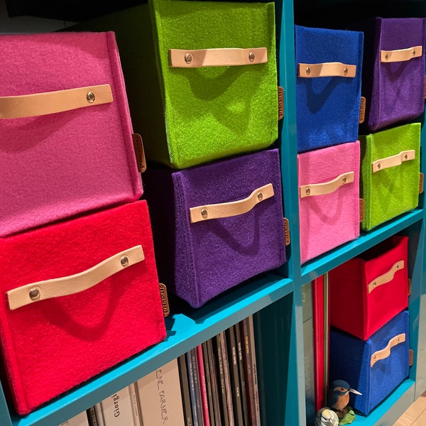 CD Storage Box With Leather Handle, Felt Basket, Minimalist ...