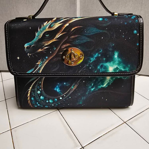Emerald Green Dragon Purse, Unusual Fantasy Gift, Canvas Satchel Purse ...
