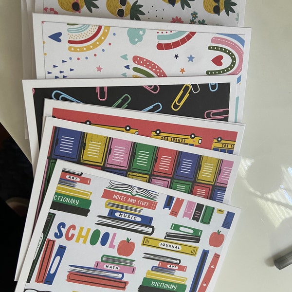 School Note Cards-set of 5 School Cards Blank Cards Teacher Gift Ideas ...