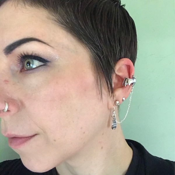 Sterling Silver Bat Ear Cuff Bajoran - Tiny Silver Bat Earrings Silver ...