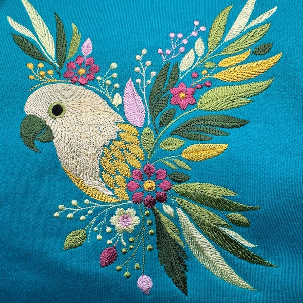 Floral Parrot Embroidery Design, Bird Embroidery Design, Parrot Pattern ...