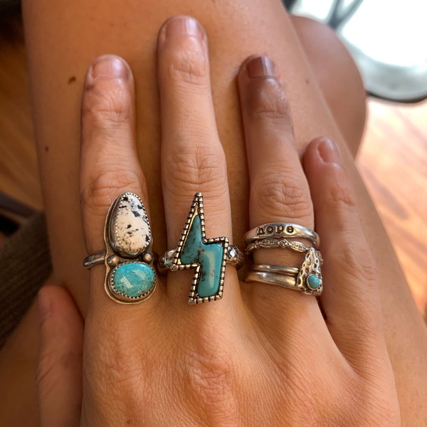 Thunderbolt Stone Ring - Etsy