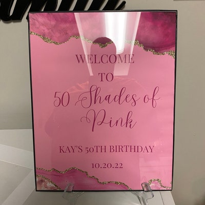 Editable Shades of Pink Birthday Welcome Sign, Pink Agate Birthday ...