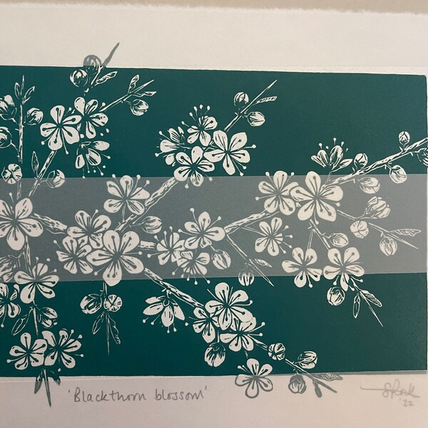 Blackthorn Blossom Linoprint, Hand-pulled Botanical Art on Hosho Paper ...