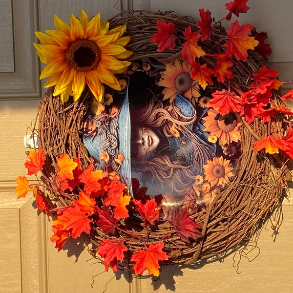 Samhain Dark Fall Sign, Witch Sunflower Decor, Samhain Wreath Sign ...