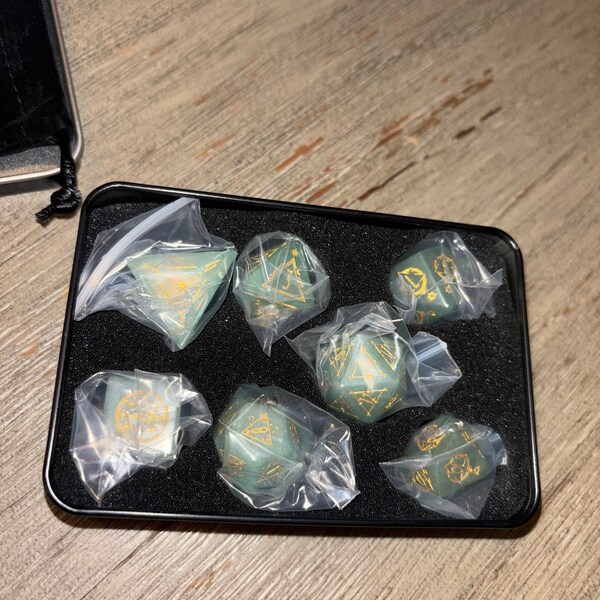 Green Jade DND Dice Set, Aventurine Sharp Edge D&D Dice Set, Dungeons ...