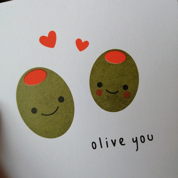 Olive You Card, Love Card, Anniversary Card, Funny Anniversary Card ...