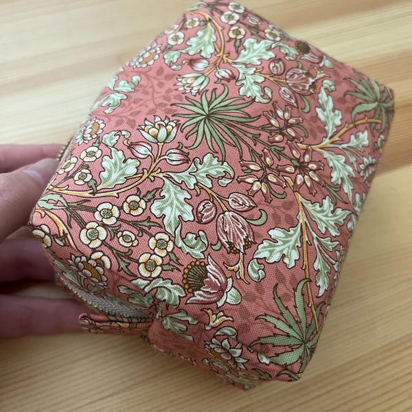 Boxy Pouch - William Morris Moda Pink, Cosmetic Pouch, Small Zipper ...