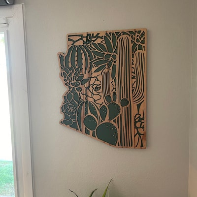 Arizona Map Wall Art, Wood Carved Arizona Wall Decor, Arizona Map Sign ...