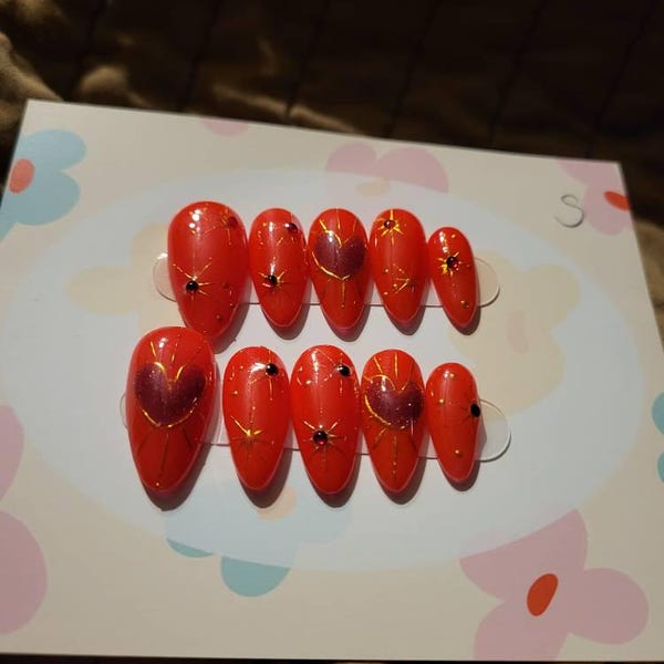 Red Heart Valentine's Press on Nails: Y2K Faux Acrylic Nails - Etsy