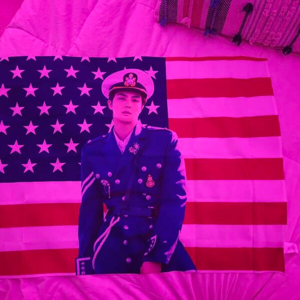 Ateez Seonghwa Pink America Flag Tapestry, Kpop Funny Room Merch, Gift ...