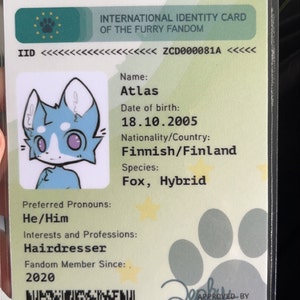 Personalized Furry Fandom ID Card Laminated, With Optional NFC Tag and ...