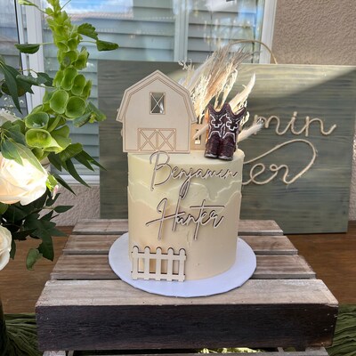 Barn Farm Yard Wooden Cake Topper Set Fence Charm Number Age ...