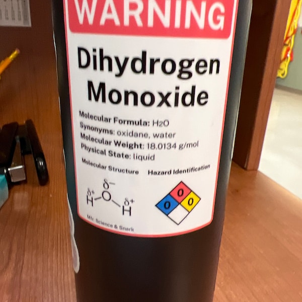 Dihydrogen Monoxide Warning Label, Funny Stickers, Water Bottle ...