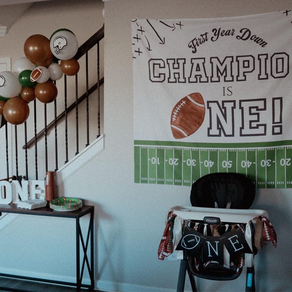Football Birthday Backdrop Boy, First Year Down Personalized Printed ...