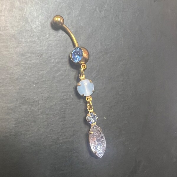 Gold Belly Ring Long Dangle Chain Yellow - Crystal Belly Ring, Green ...