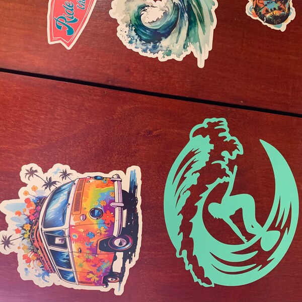 Surfing Decal, Female Surfer Decal, Surfer Girl Riding Wave Vinyl Decal ...
