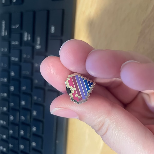 Bisexual Pixel Heart Pin — Subtle Bi Pride Flag Accessory Gift Queer ...