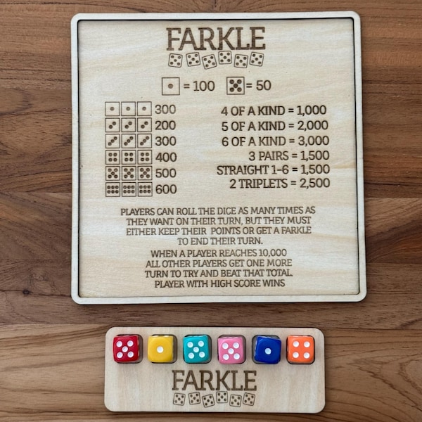 Farkle Board Game Laser Cut File SVG, DIY Dice Game Template, Family Game Night, Instant ...