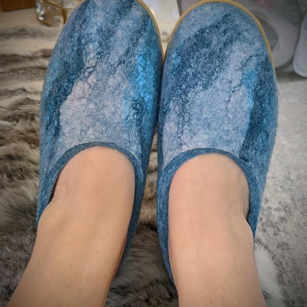 2 Layered Blue Grey Wool Ankle Boots Slippers With Laces, Women Booties ...