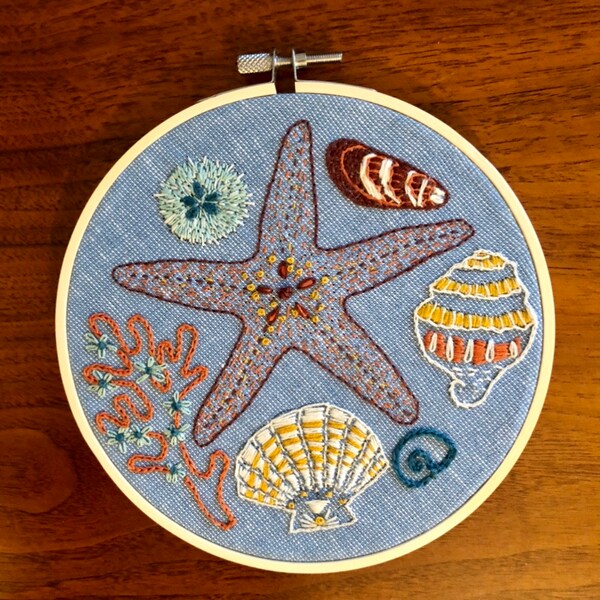 Seashells Embroidery Kit: Beach Starfish DIY Craft, Modern Hoop Art - Etsy