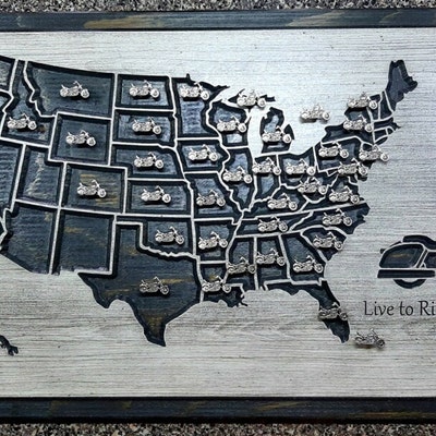 Motorcycle Travel Map Carved Into Wood Push Pin Friendly, Customize ...