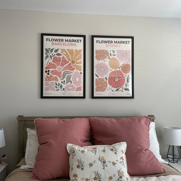 Flower Market Set of 3 Prints, Botanical Print Set, Minimalist Flower ...