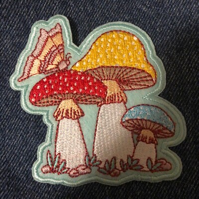 Mushroom Iron on Patch Mushroom Embroidered Patch Moth - Etsy