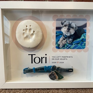 Pet Memorial Paw Print Holder Shadow Box, Two Paw Prints, Pet Loss ...