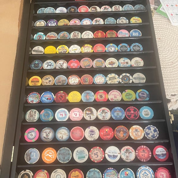 117 Casino Chip / Collector Coin Display Case Wall Cabinet Holder Shelf ...