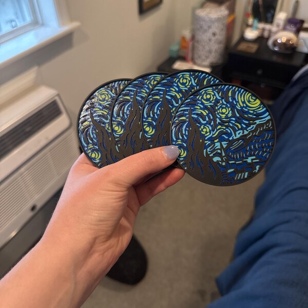 Coaster Set of 4 | Starry Night by Vincent Van Gogh | 3D Printed - Etsy