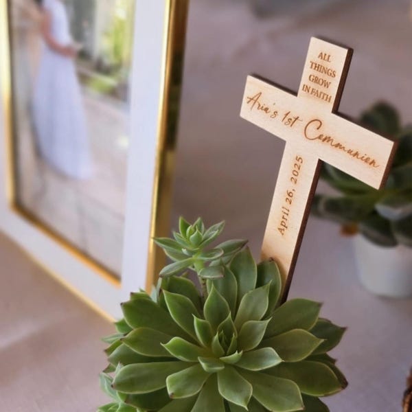 Wooden Cross Plant Favor Markers / Baptism Plant Stakes / Christening ...