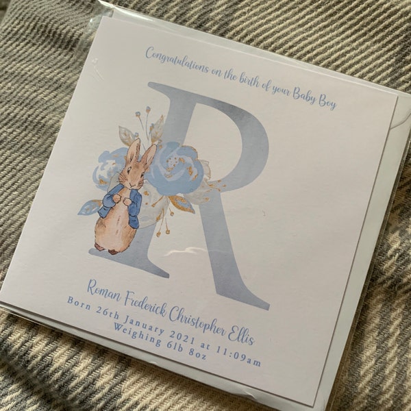 Personalised Peter Rabbit New Baby Card, New Baby, Personalised Card ...