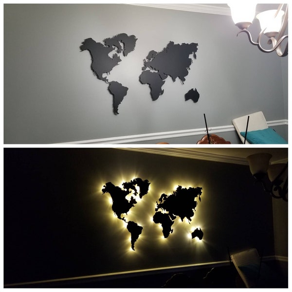LED WORLD MAP / Modern Home Decor / Led Wall Art / Led World Map - Fine ...