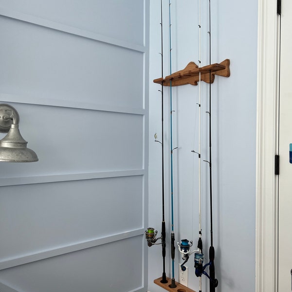 Wall Mount Fishing Pole Holder, Wall Mount Rod Rack, Fish Shaped - Etsy