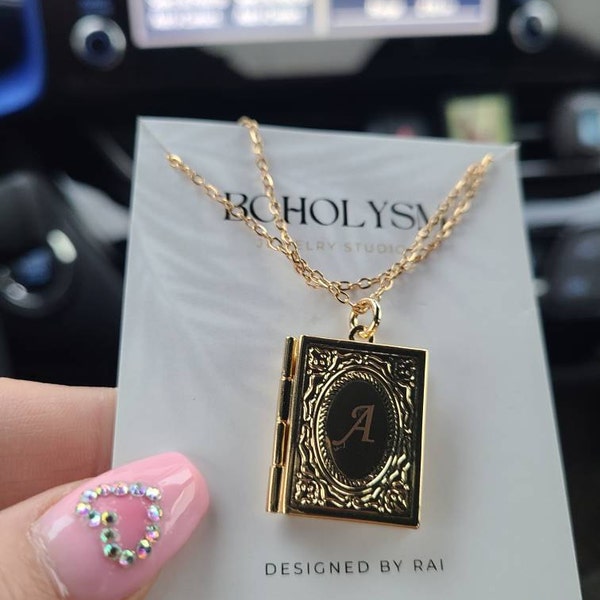 Gold Locket Necklace - Book Locket Necklace - Book Lover Gift ...