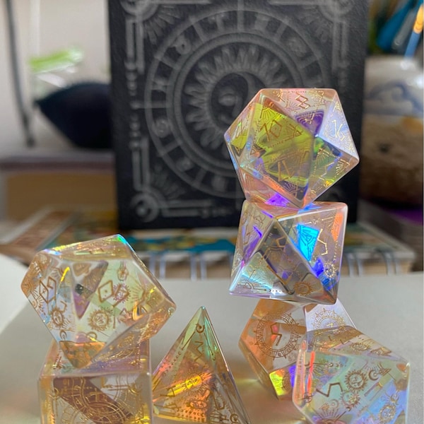 Stained DND Dice Set, Rainbow Glass Sharp Edge D&D Dice Set, Dungeons ...
