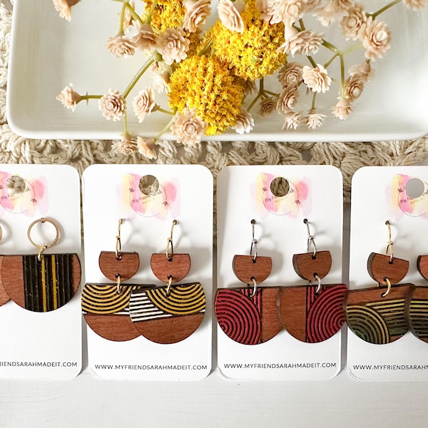 4 Half Circle Engraved Laser Earring Files and Connector - Boho Earring ...