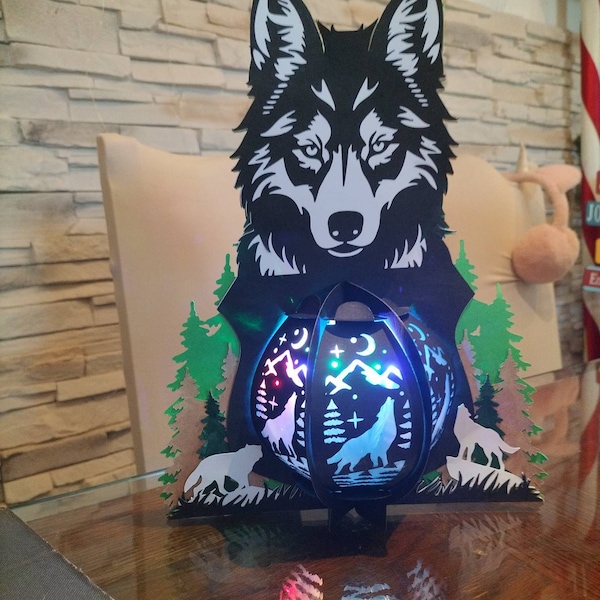 Wolf Light Box Svg, Wolf Shadow Box, Lantern Paper Cut, Wolf Lantern ...