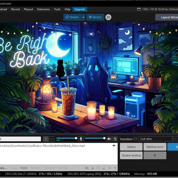 Cozy Blue Lo-fi Gaming Room Animated Stream Screens (digital Download ...