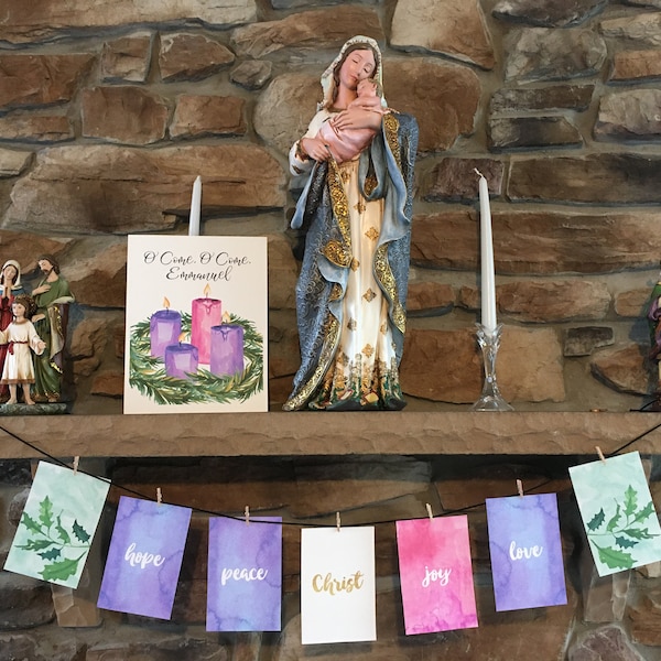 Printable Advent Wreath Banner Advent Decor Catholic Advent Wall Art ...