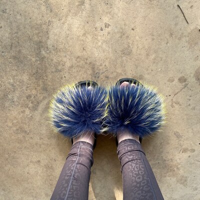 Real Natural Real Fox Fur Slides Summer Sandals Beach Slippers Light ...