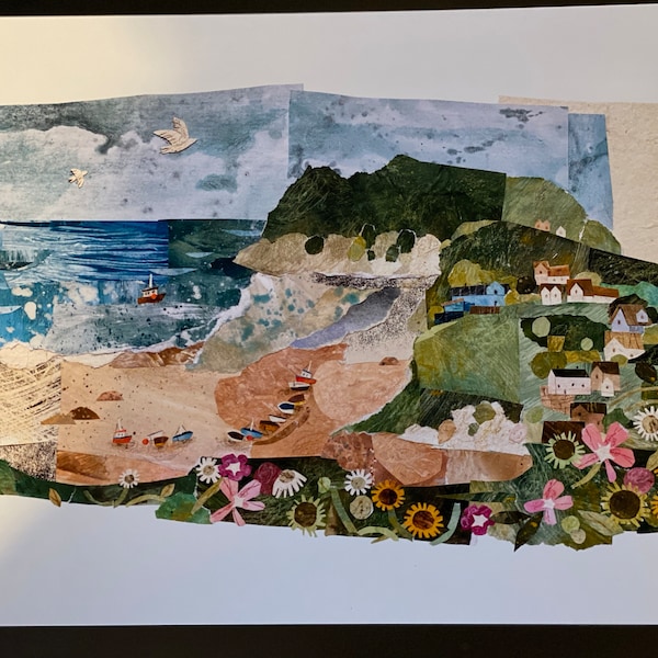 Square Boat Collage, Harbour Collage, Seaside Print - Etsy