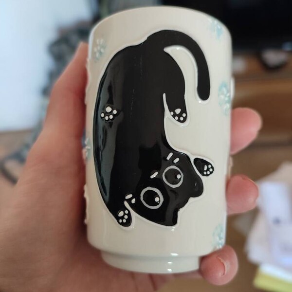 Ceramic Coffee Mugs With Cat Line Art Gift for Cat Lovers, Comfort Grip ...