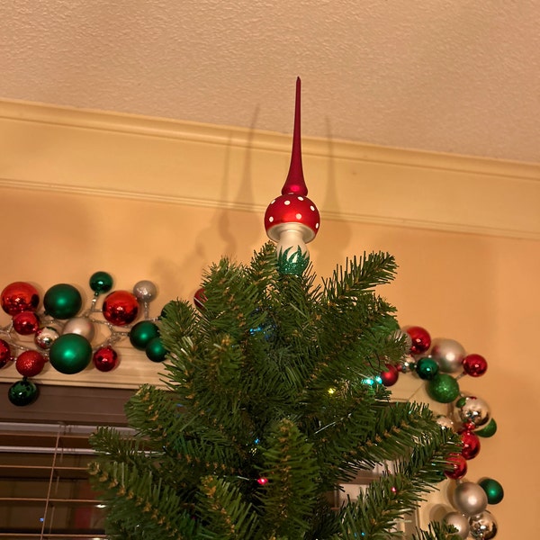 1 Czech Blown Glass Mushroom Tree Topper Christmas Ornament Decoration ...