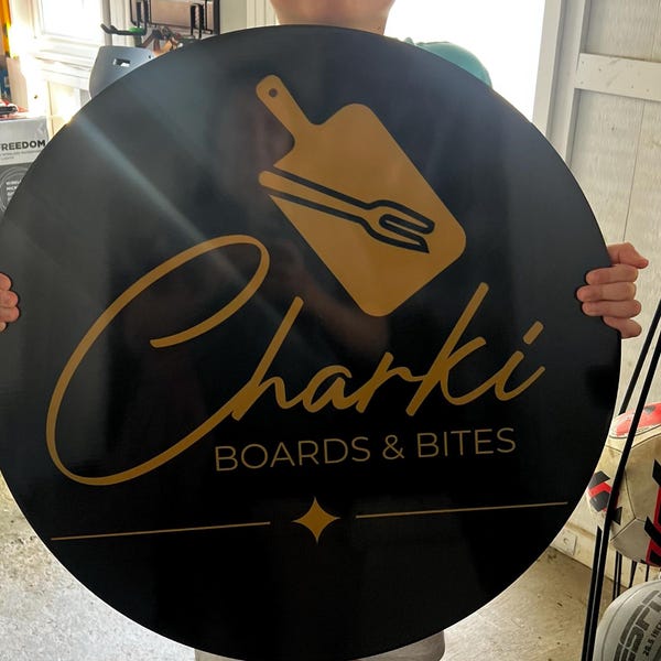 Custom Circular PVC Sign for Mobile Charcuterie Cart in Full Color Logo ...