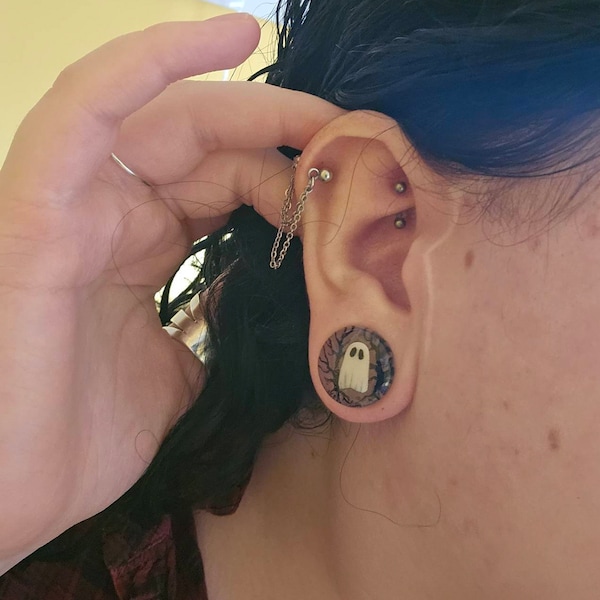 Plugs Ghosts 6mm–50mm, Double Flared, Pair, Glow in the Dark, Halloween ...