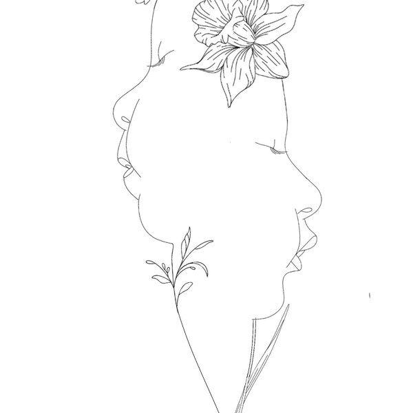 Side Profile Drawing With Birth Flower | Custom Portrait Outline - Etsy